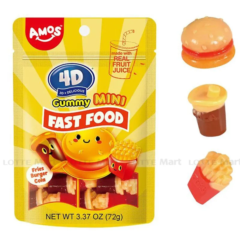 Kẹo Dẻo Amos Fast Food 4D Gói 72g