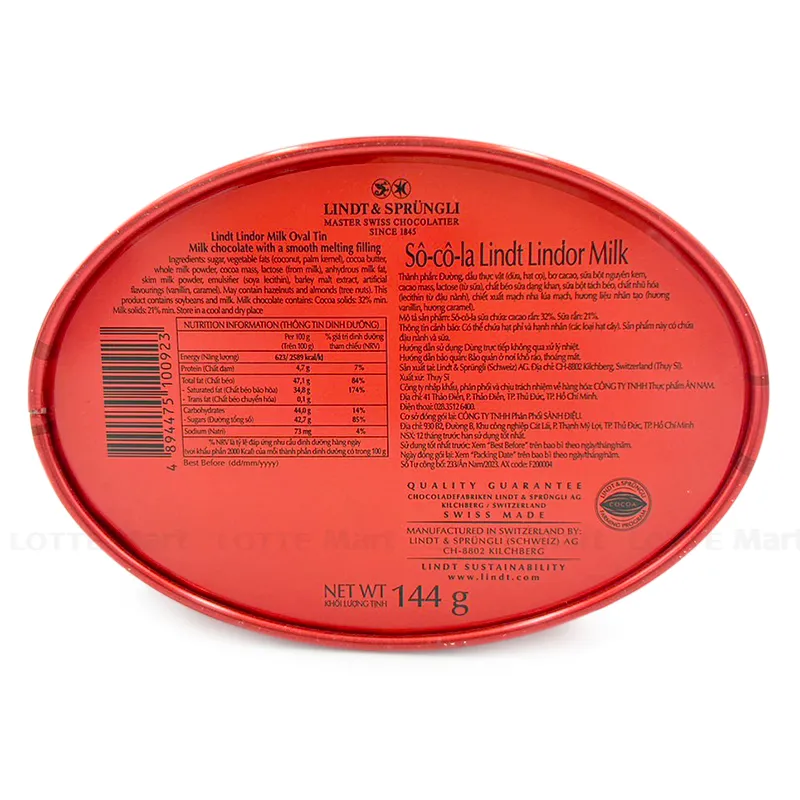 Socola Lindt Lindor Milk Hộp Thiếc 144G