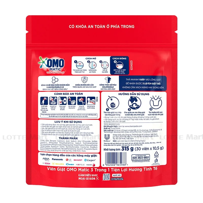 Túi 30 Viên Giặt OMO 3 Trong 1 Hương Tinh Tế Túi 315g