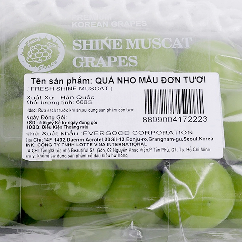 Nho mẫu đơn Shine Muscat nhập khẩu Hàn Quốc 600g