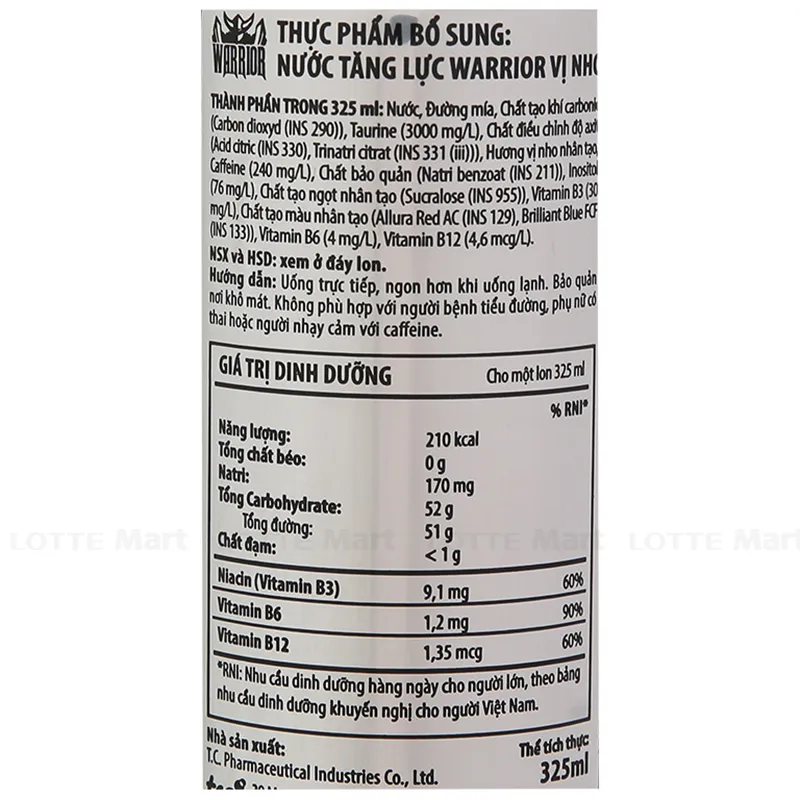 Nước Tăng Lực Warrior Hương Nho Lon 325ml