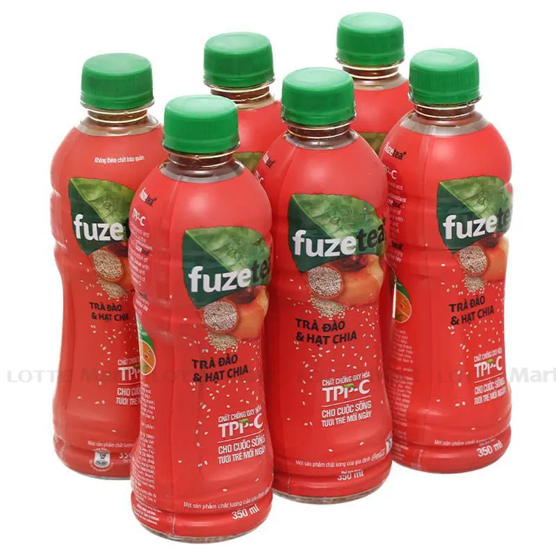 Lốc 6 Chai Trà Đào Và Hạt Chia Fuze Tea Plus 450ml/Chai