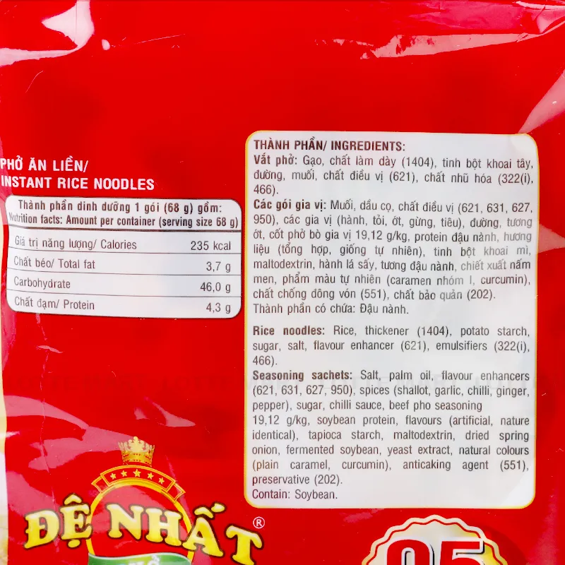 Phở Bò Đệ Nhất Lốc 5 Gói 68G