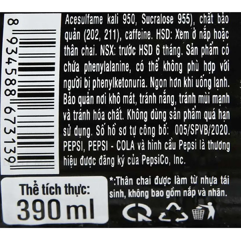 NN PEPSI CHANH ZERO CALO 390ML