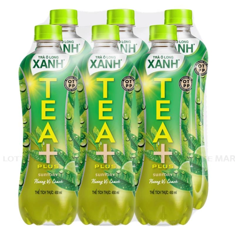 Lốc 6 Chai Trà Ô Long Tea+ Plus Xanh Vị Chanh 450ml