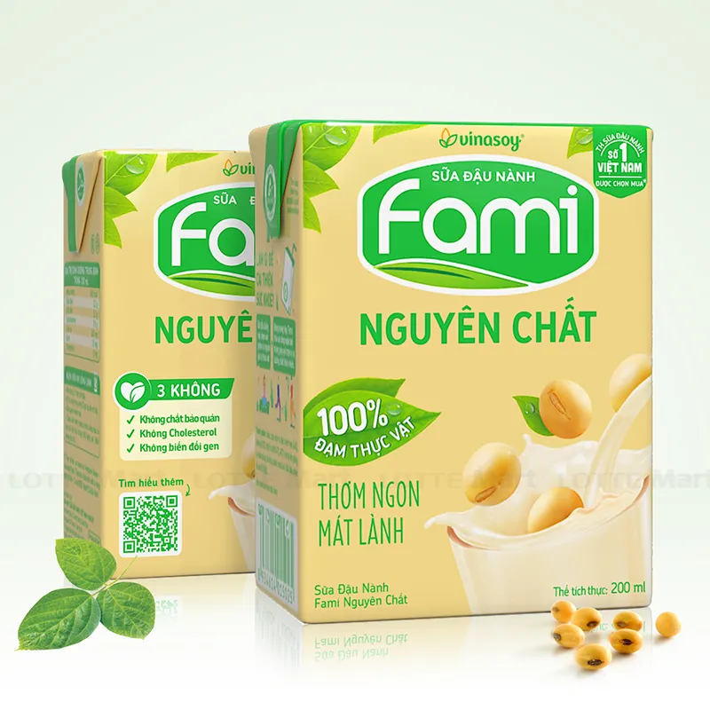 Sữa Đậu Nành Vinasoy Fami Nguyên Chất Thùng 36 Hộp 200ml