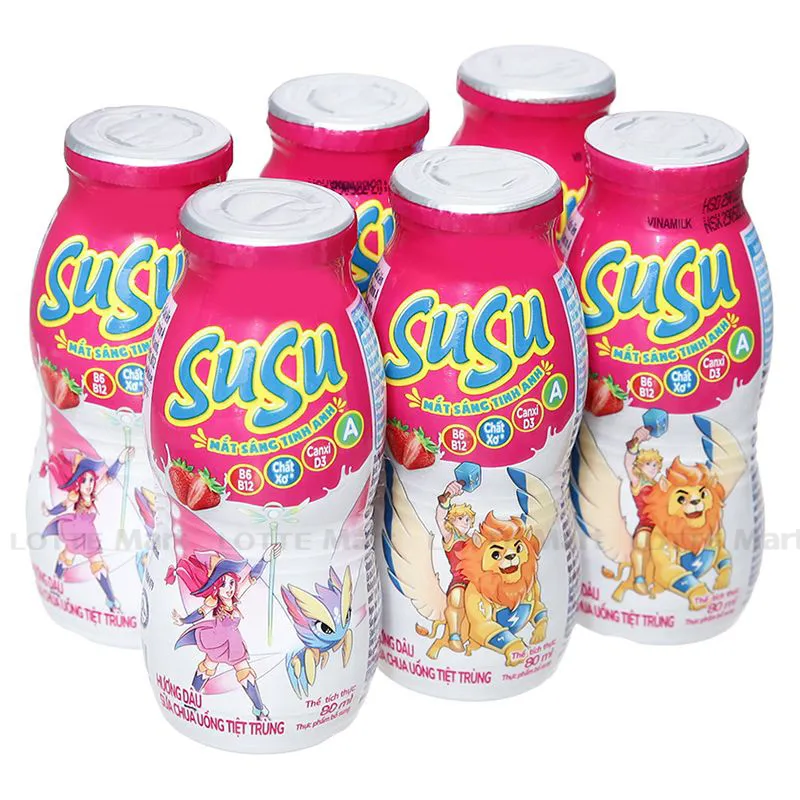 Sữa Chua Uống Tiệt Trùng Vinamilk Susu Hương Dâu Lốc 6 Chai 80ml