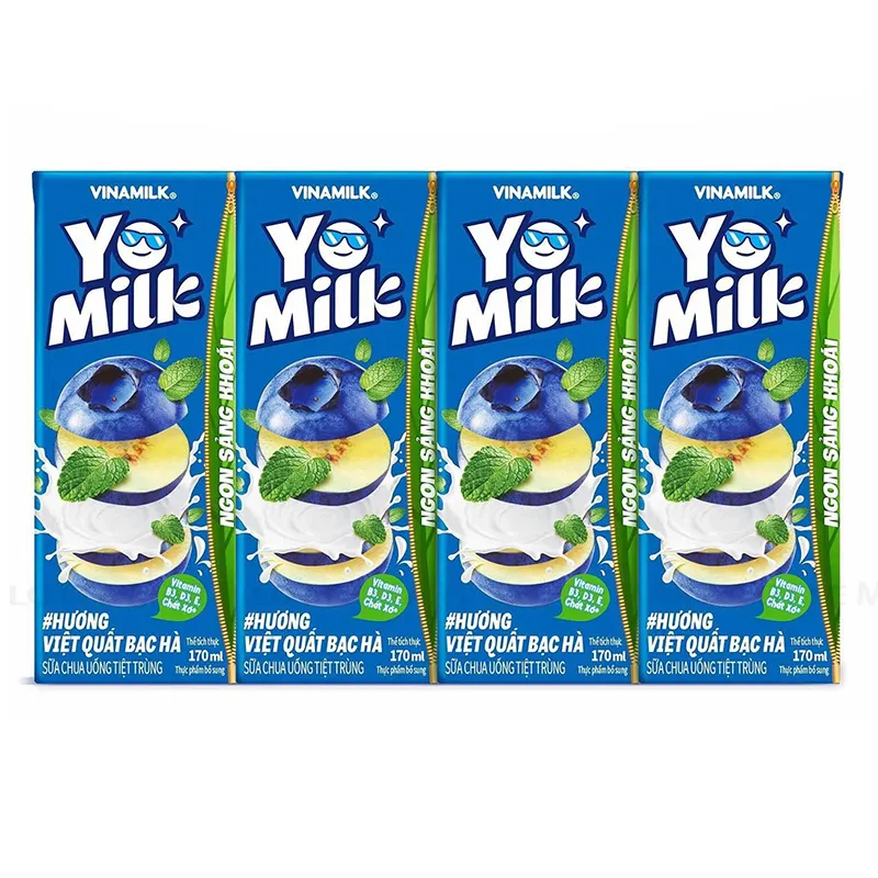Sữa Chua Uống Vinamilk Yomilk Hương Việt Quất Bạc Hà Lốc 4 Hộp 170ml