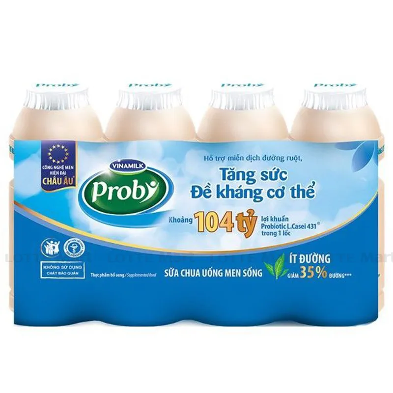 Sữa Chua Uống Vinamilk Probi Ít Đường Lốc 4 Chai 130ml