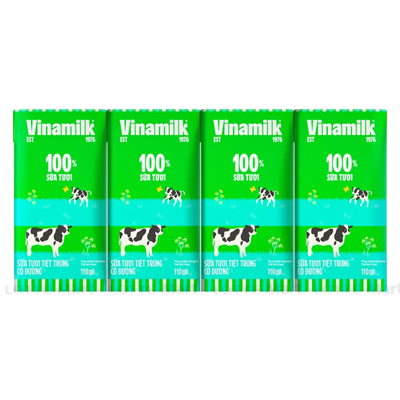 Sữa Tươi Tiệt Trùng Vinamilk 100% Có Đường Lốc 4 Hộp 110ML