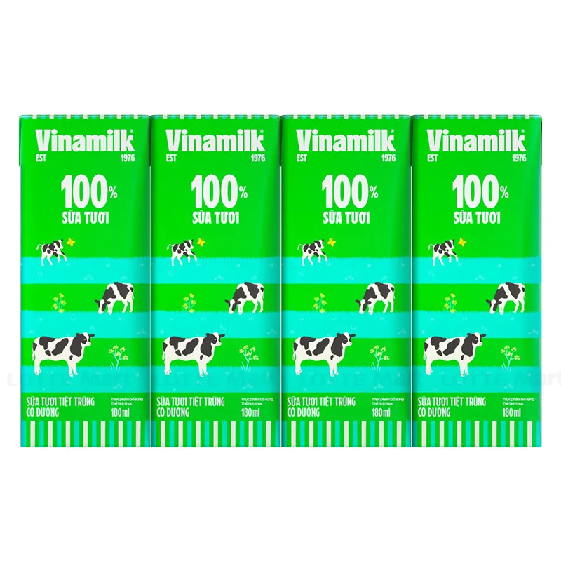 Sữa Tươi Tiệt Trùng Vinamilk 100% Có Đường Lốc 4 Hộp 180ml
