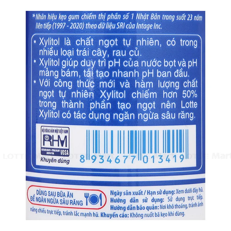 Kẹo Gum Không Đường Lotte Xylitol Hương Fresh Mint Hũ 145G