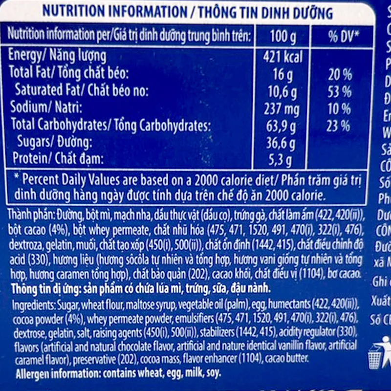 Bánh Socola Pie Cadbury Oreo Hộp 180g (6 Gói x 30G)