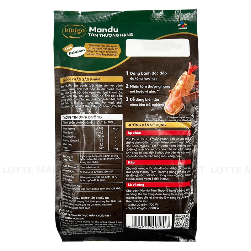 Bánh Mandu Tôm Thượng Hạng bibigo Gói 200G