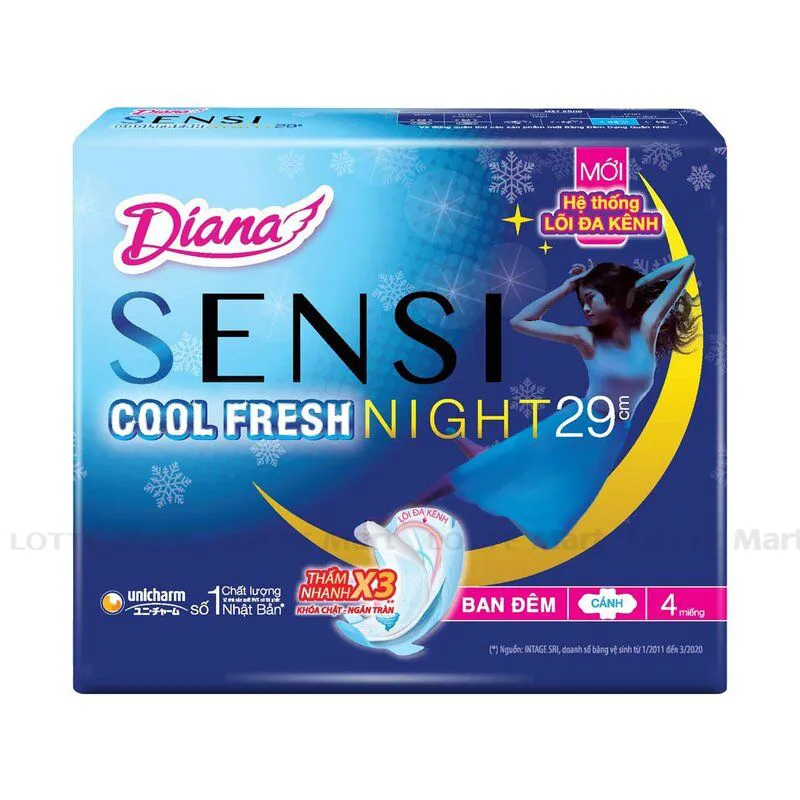 Băng Vệ Sinh Diana Sensi Ban Đêm Cool Fresh 29cm Gói 4 Miếng