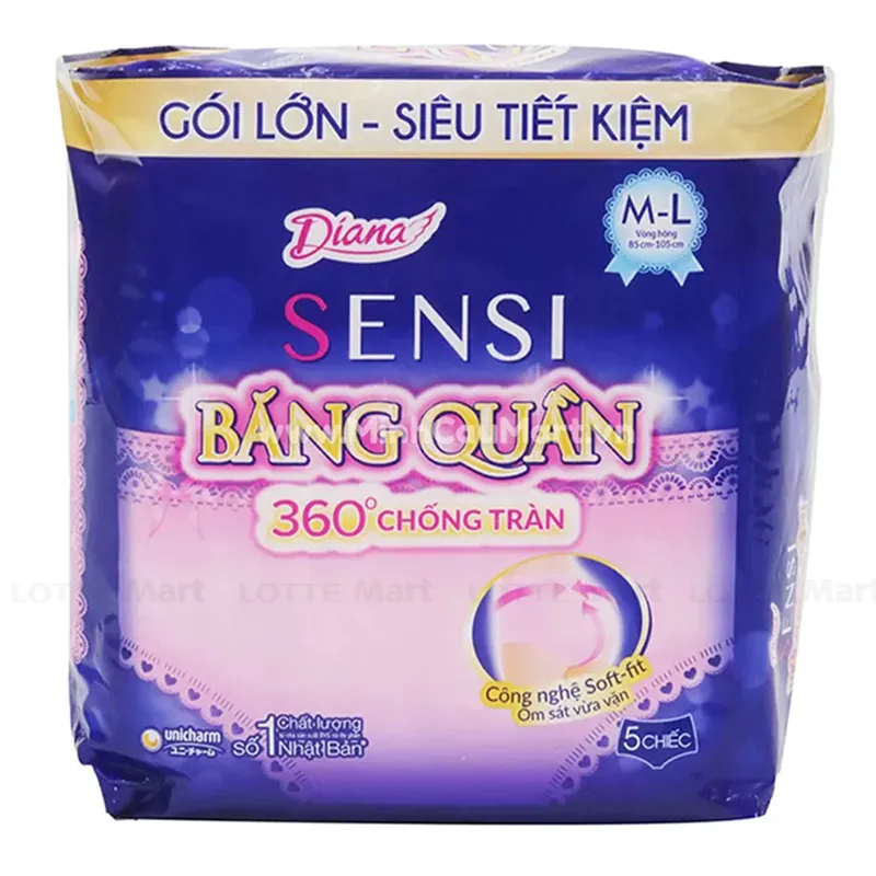 Băng Vệ Sinh Diana Sensi Ban Đêm Dạng Quần Size M-L Gói 5 Miếng