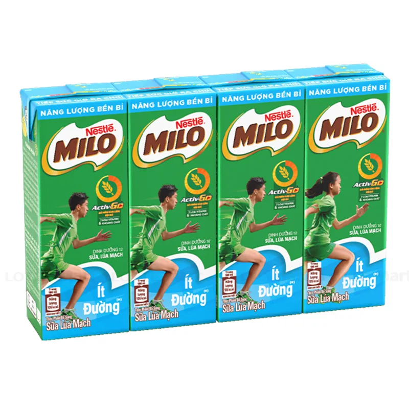 Sữa Lúa Mạch Nestlé Milo Ít Đường Lốc 4 Hộp 180ml