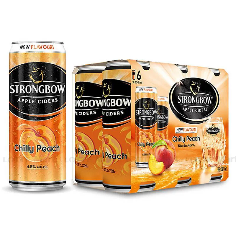 Nước Táo Lên Men Strongbow Sleek Vị Đào 4.5% ABV Lốc 6 Lon x 330ml