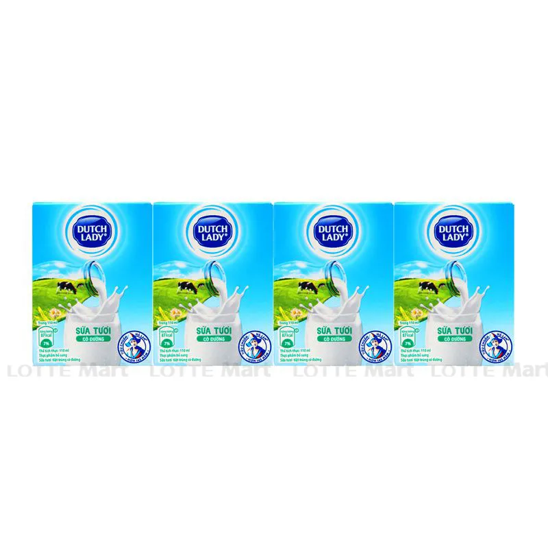 Sữa Tiệt Trùng Dutch Lady Có đường Hộp 110ML (Lốc 4 Hộp)