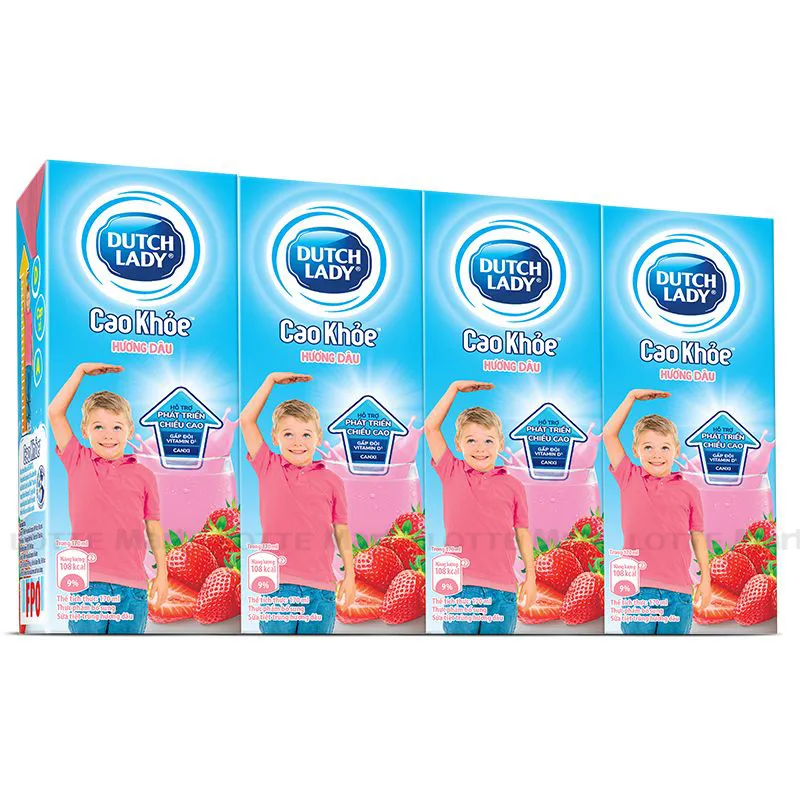 Sữa Tươi Tiệt Trùng Cô Gái Hà Lan Dutch Lady Cao Khỏe Dâu 170ML (Lốc 4 Hộp)
