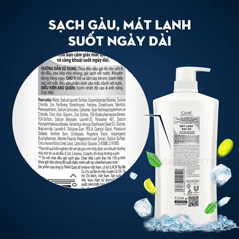 Dầu Gội Clear Bạc Hà Mát Lạnh Sạch Gàu Chai 1.4kg
