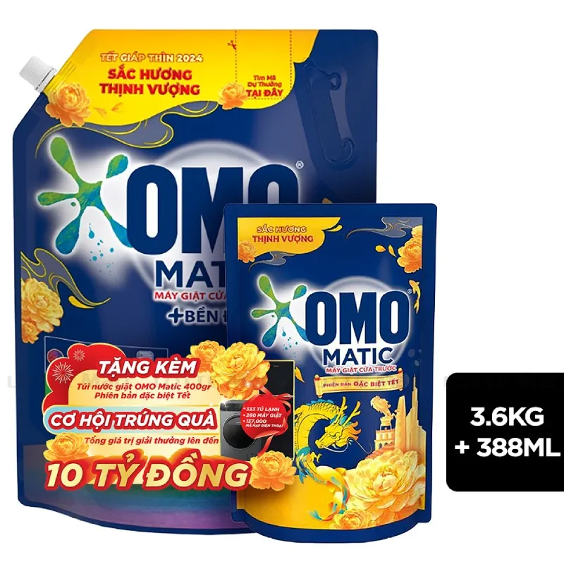 Nước Giặt Omo Matic Cửa Trước Bền Đẹp Lựu & Tre 3.6kg