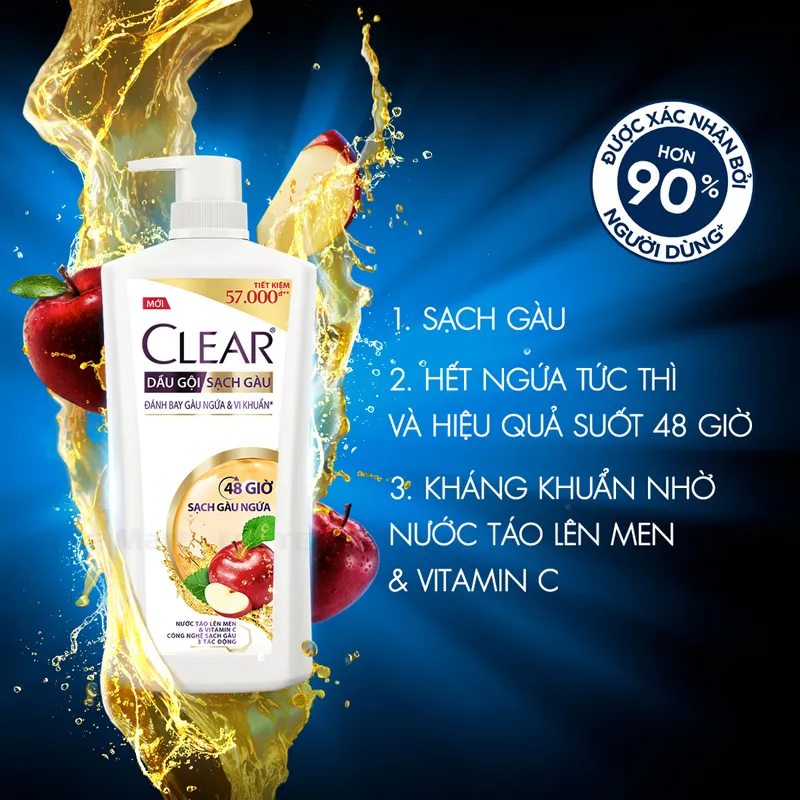 Dầu Gội Clear 48 Giờ Sạch Gàu Ngứa 630g