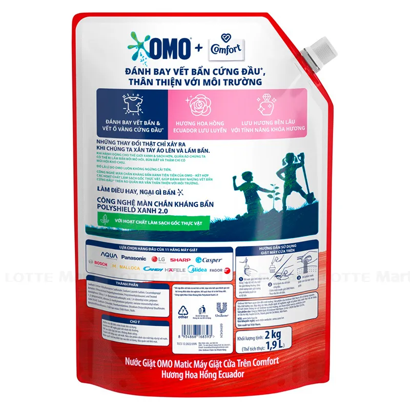 Nước Giặt OMO Matic Comfort Cửa Trên Hoa Hồng Ecuador Túi 2Kg