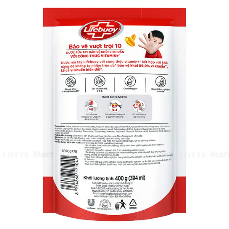 Nước Rửa Tay Lifebuoy Vitamin Bảo Vệ Vượt Trội 10 400g