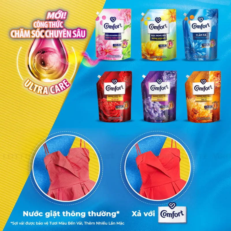 Nước Xả Vải Comfort Hương Nước Hoa Thiên Nhiên Tinh Tế Túi 3.2L