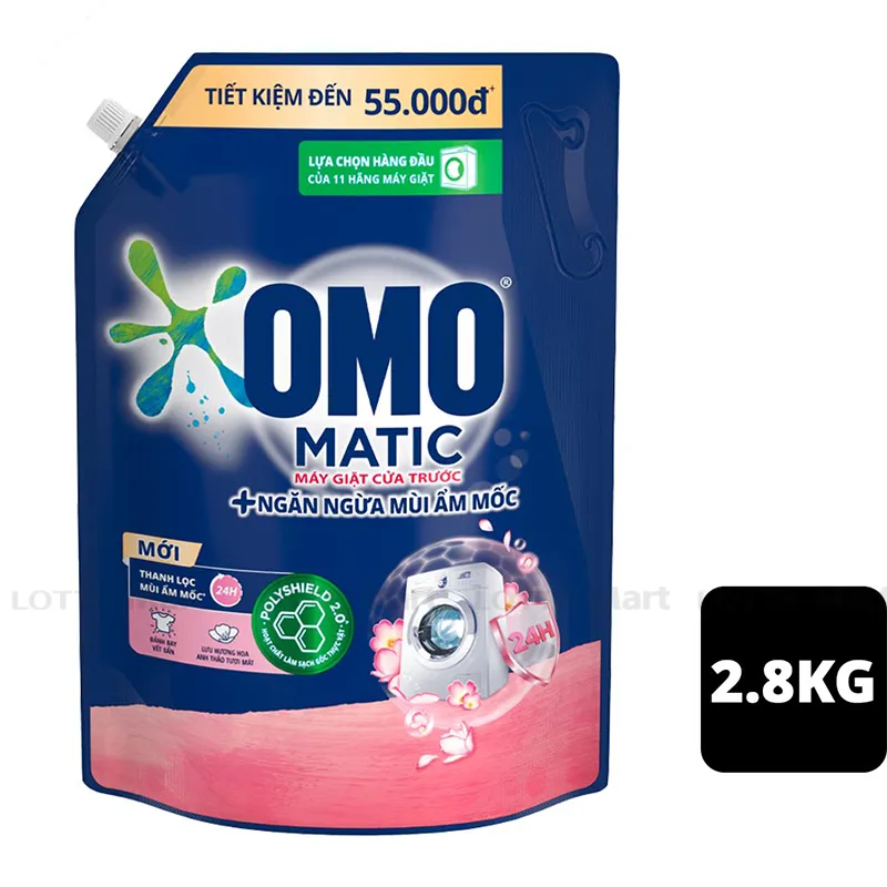Nước Giặt Omo Matic Cửa Trước Ngăn Ngừa Mùi Ẩm Mốc Túi 2.8kg