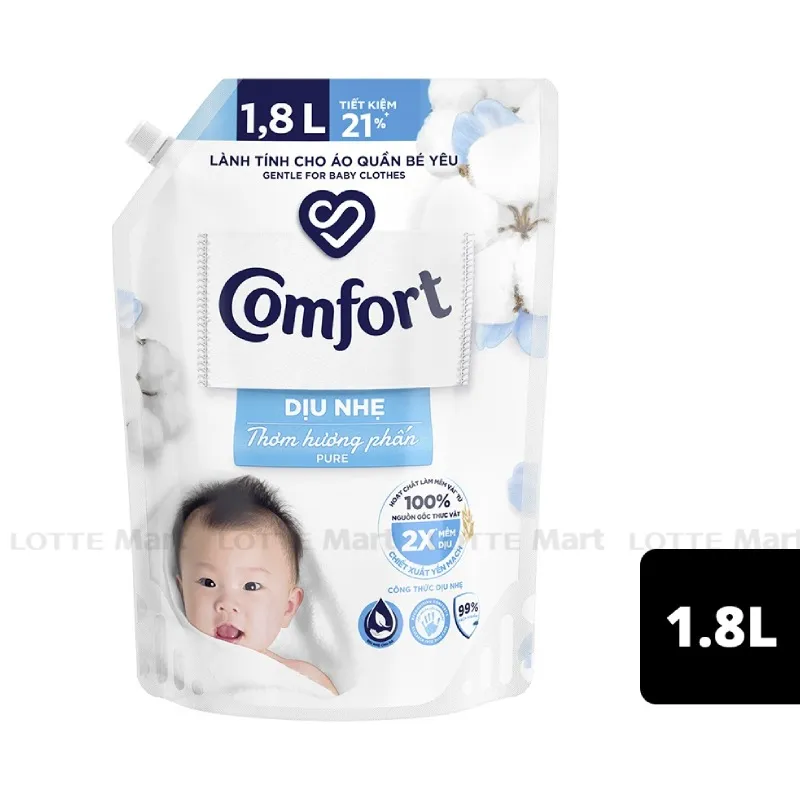Nước Xả Vải Comfort Dịu Nhẹ Thơm Hương Phấn Túi 1.8L