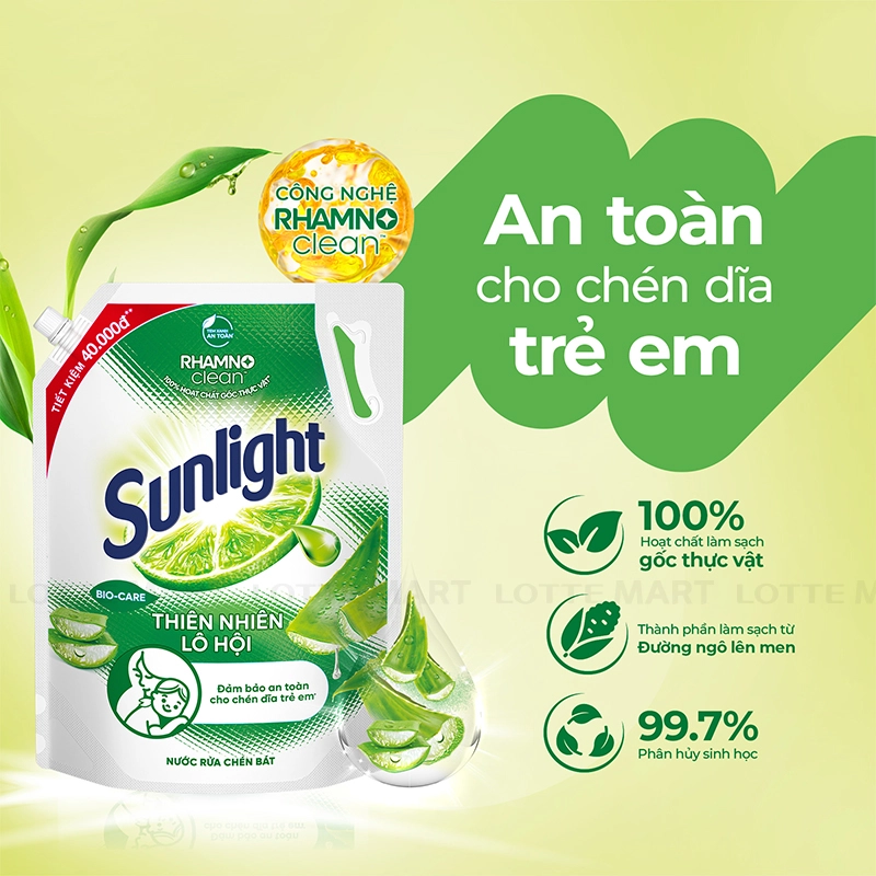 Nước Rửa Chén Sunlight Thiên Nhiên Hương Lô Hội Túi 3.3kg