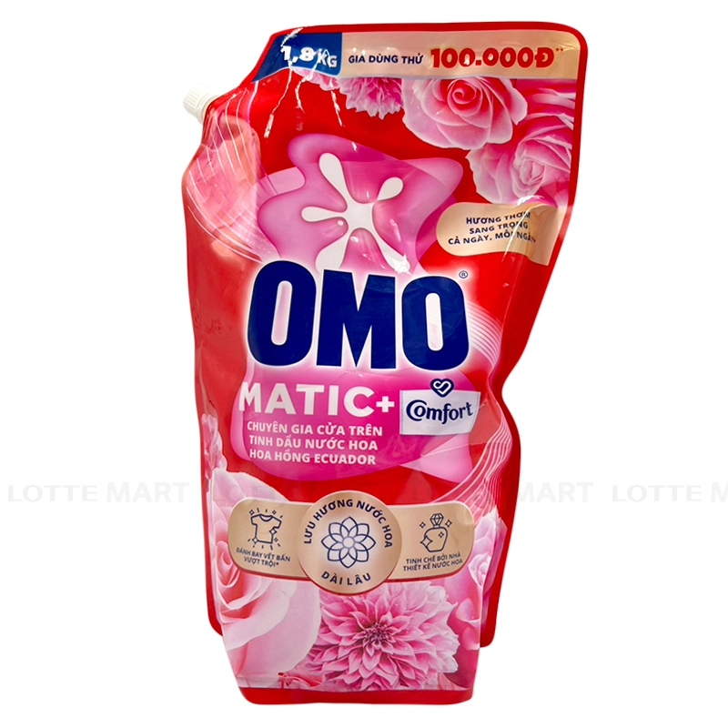 Nước Giặt OMO Matic Comfort Cửa Trên Hoa Hồng Ecuador Túi 1.8Kg