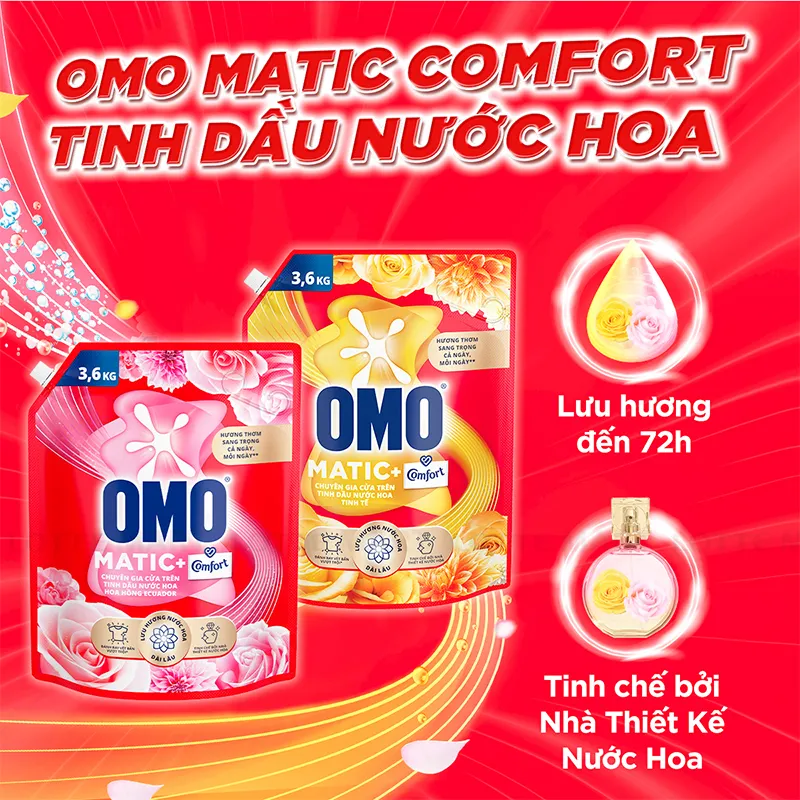 Nước Giặt Cửa Trên Omo Matic Comfort Tinh Dầu Nước Hoa Tinh Tế Túi 4.1kg