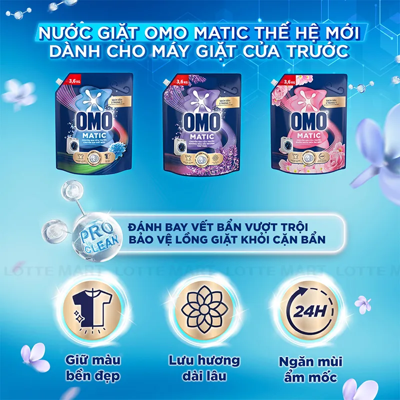 Nước Giặt Cửa Trước Omo Matic Comfort Hương Oải Hương Thư Thái Túi 4.1kg