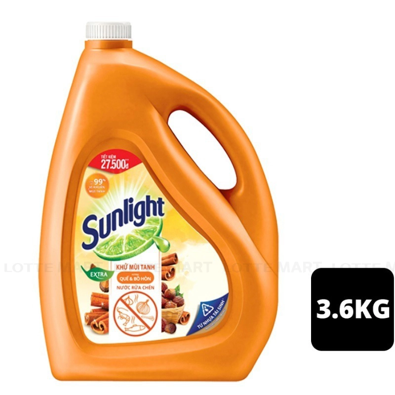 Nước Rửa Chén Sunlight Khử Mùi Tanh Hương Quế Và Bồ Hòn Can 3.6kg