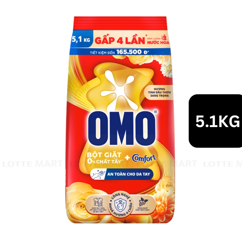 Bột Giặt OMO Hương Tinh Dầu Thơm Sang Trọng Túi 5.1kg