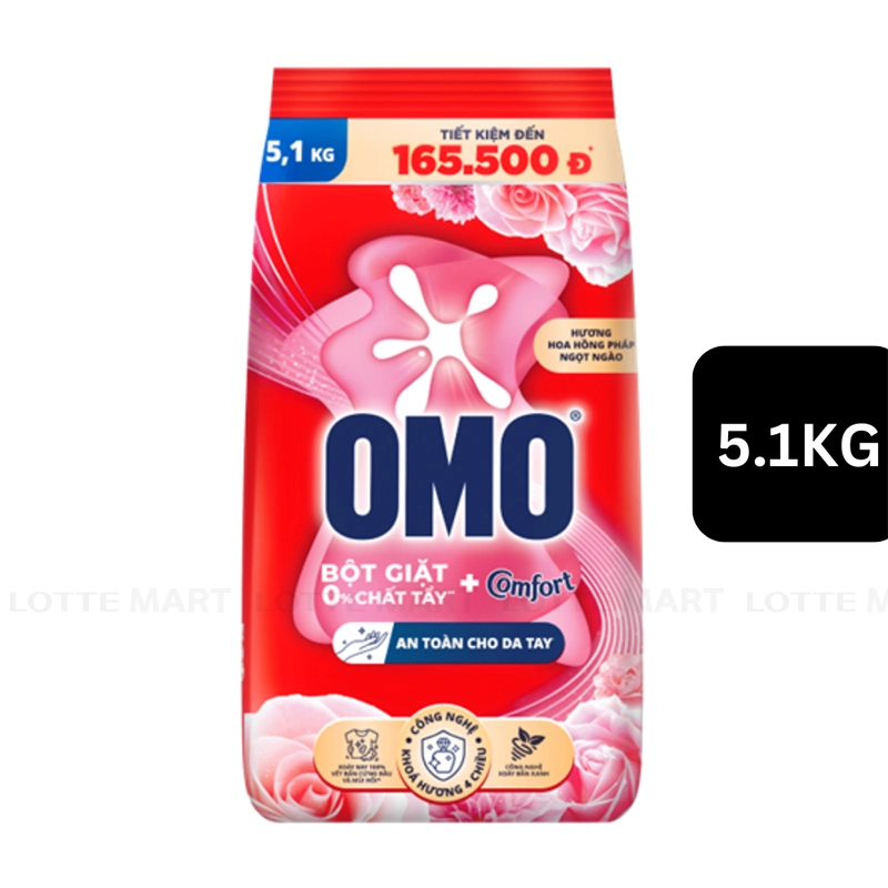 Bột Giặt OMO Hương Hoa Hồng Pháp Ngọt Ngào Túi 5.1kg