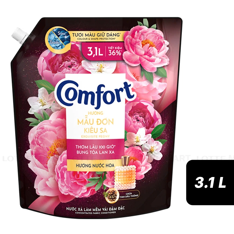 Nước Xả Vải Comfort Nước Hoa Hương Hoa Mẫu Đơn Túi 3.1L