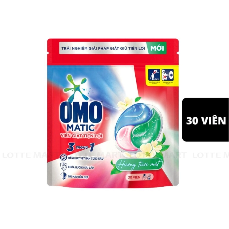 Túi 30 Viên Giặt OMO Matic 3 Trong 1 Hương Tươi Mát Túi 10.5G