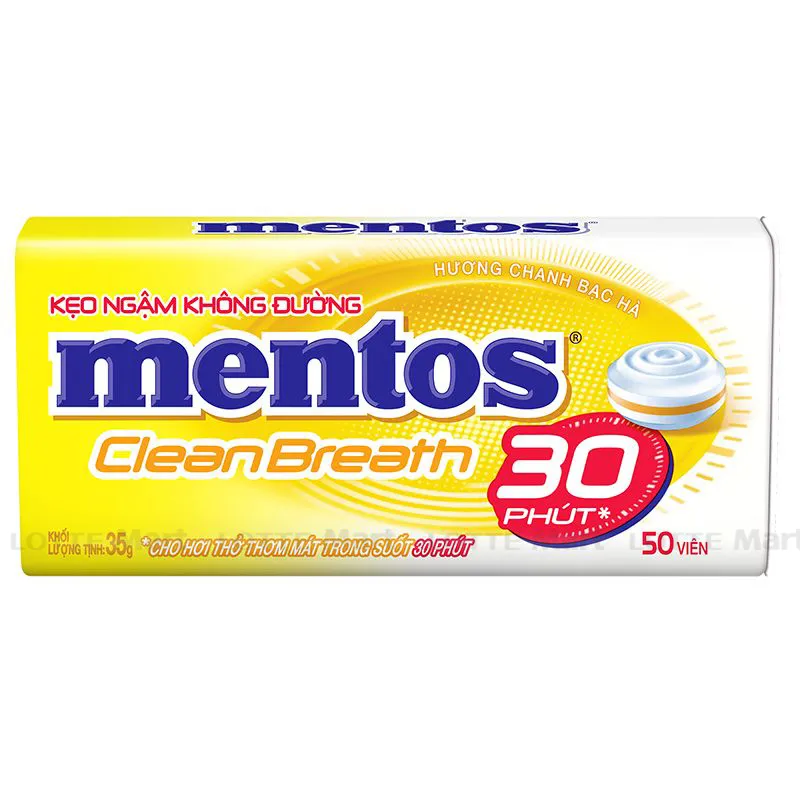 Kẹo Ngậm Không Đường Mentos Clean Breath Hương Chanh Bạc Hà Hộp 35G