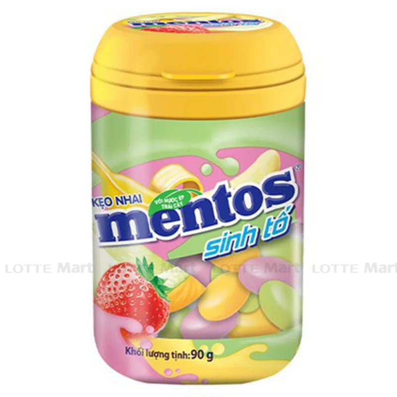 Kẹo Nhai Mentos Sinh Tố (Dâu, Chuối, Dưa Lưới) Hũ 90G