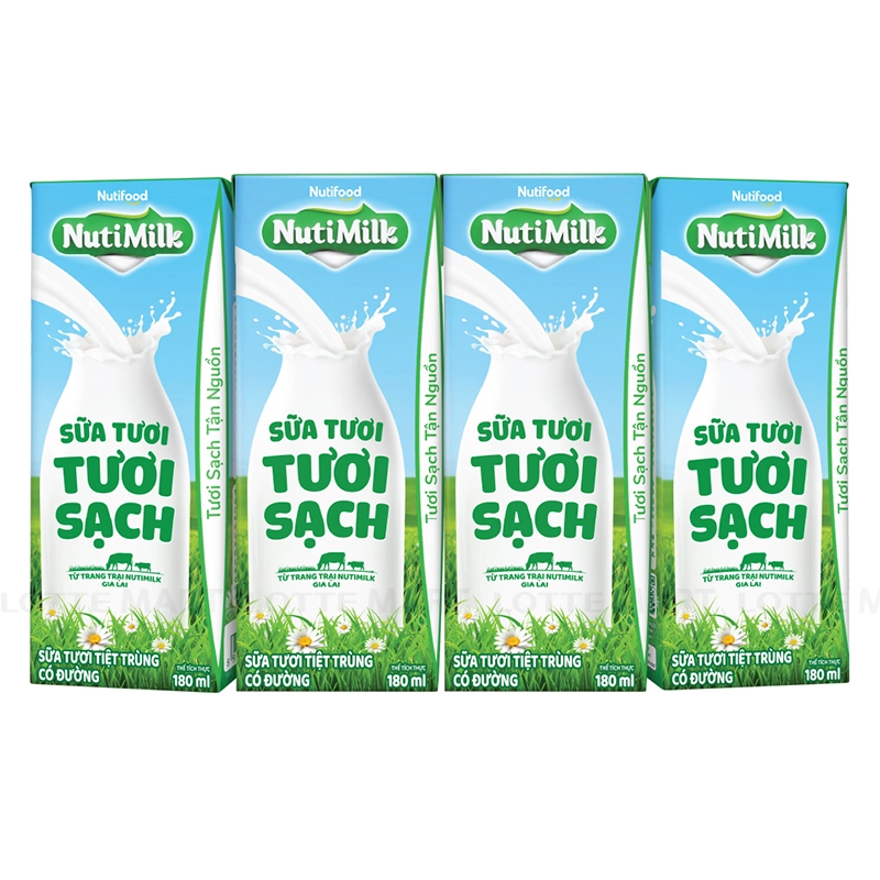 Sữa Tươi Tiệt Trùng Nutimilk 100 Điểm Có Đường Lốc 4 Hộp 180ml