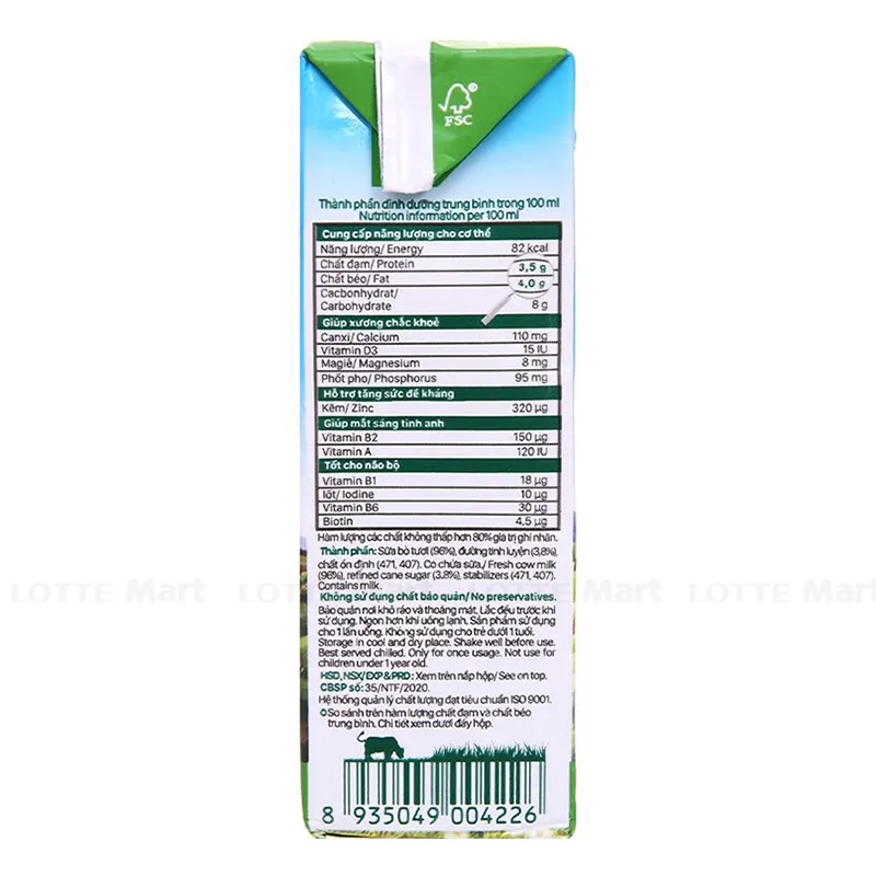 Sữa Tươi Tiệt Trùng Nutimilk 100 Điểm Có Đường Lốc 4 Hộp 180ml