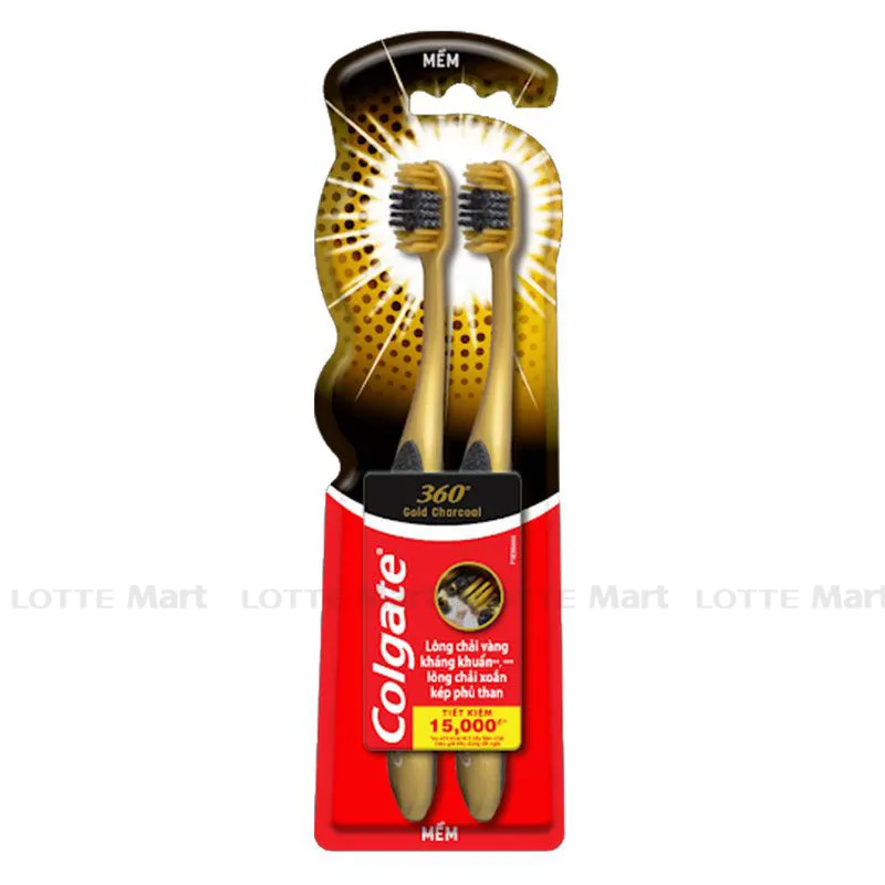 Bộ Đôi Bàn Chải Đánh Răng Colgate 360 Charcoal Gold Siêu Mềm