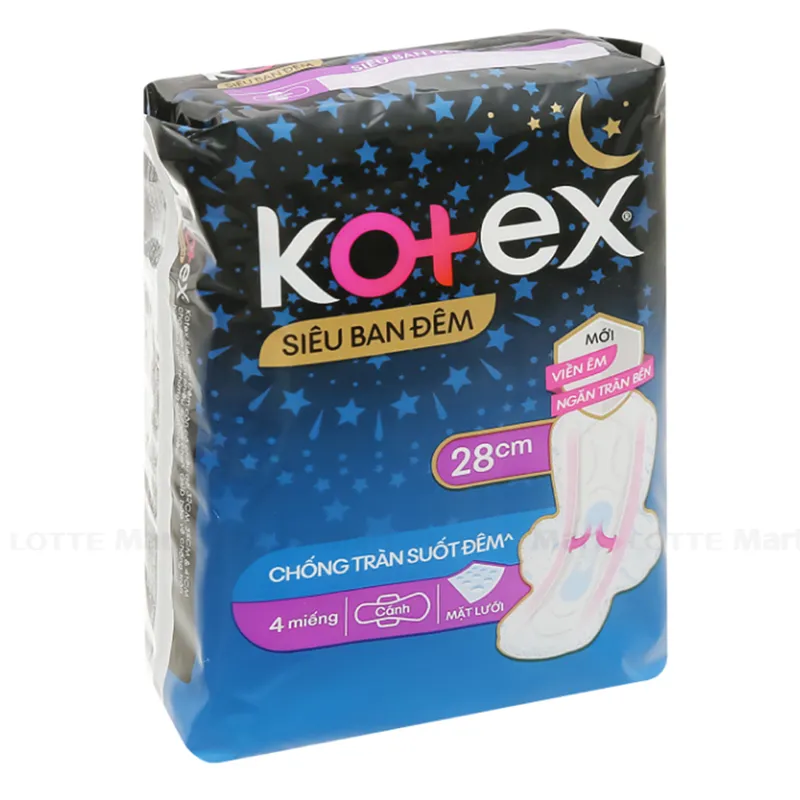 Băng Vệ Sinh Kotex Siêu Ban Đêm Dày Cánh 28cm Gói 4 Miếng