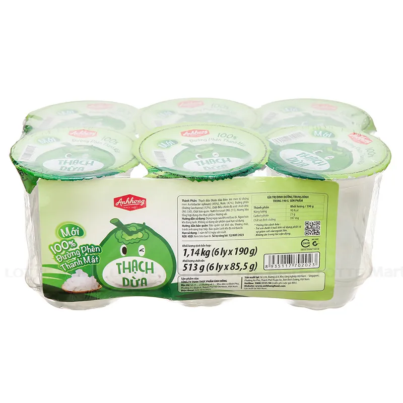 Thạch dừa Ánh Hồng lốc 6 ly x 190g