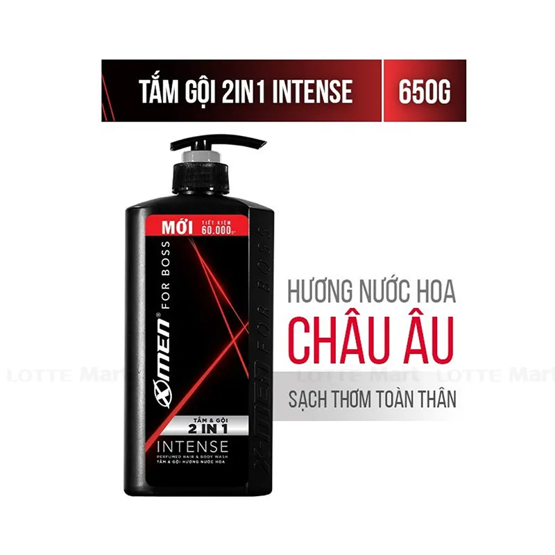 Dầu Tắm Gội X-Men For Boss Intense 2in1 Hương Trầm Nội Lực 850g