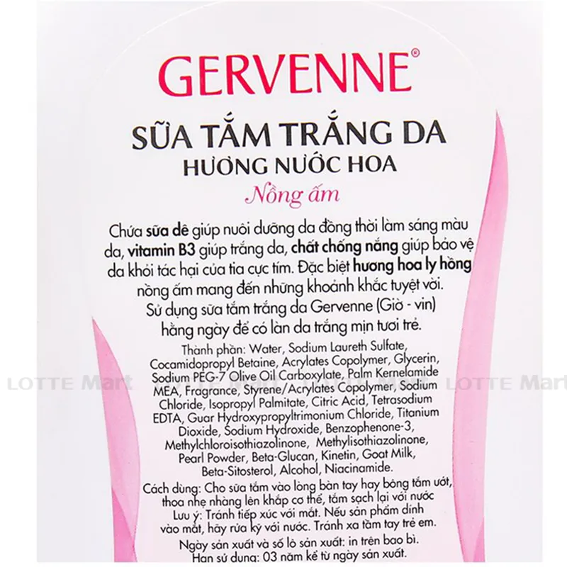 Sữa Tắm Gervenne Trắng Da Hương Nước Hoa Lily Hồng 450g